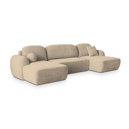 WOHNLANDSCHAFT SAVONA K Beige Pl&uuml;sch-Stoff mit Schlaffunktion