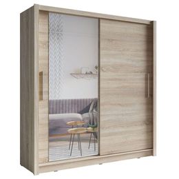 SCHWEBET&Uuml;RENSCHRANK FRISKA 204,4/214,4/62cm 2-t&uuml;rig mit Spiegel Sonoma Eiche