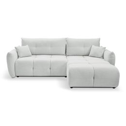 ECKSOFA MODA E Hellgrau Geflochtener Stoff mit Schlaffunktion