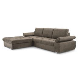 ECKSOFA SANDRO Beige Geflochtener Stoff mit Schlaffunktion