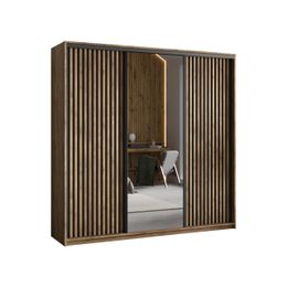 SCHWEBET&Uuml;RENSCHRANK ORRA 180/205/60 cm 3-t&uuml;rig mit Spiegel und Lamellen Eiche Lefkas