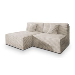 ECKSOFA FIORO Creme Kordstoff mit Schlaffunktion