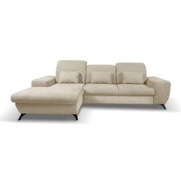ECKSOFA LUCE L-S Beige Pl&uuml;sch-Stoff mit Schlaffunktion