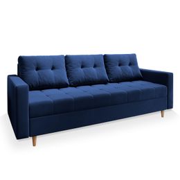 BETTSOFA MILO Blau Pl&uuml;sch-Stoff mit Schlaffunktion