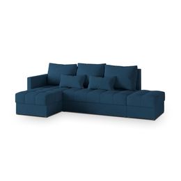 ECKSOFA LUMARI L-S Blau Pl&uuml;sch-Stoff mit Schlaffunktion