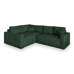 ECKSOFA ERONIS L-S Gr&uuml;n Kordstoff mit Schlaffunktion