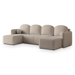 WOHNLANDSCHAFT NUBERO Beige Boucle-Stoff mit Schlaffunktion