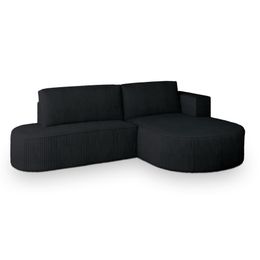 ECKSOFA CORTIO P R-S Schwarz Kordstoff mit Schlaffunktion