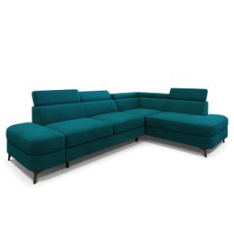 ECKSOFA AVISE MV R-S Blau Velours-Stoff mit Schlaffunktion