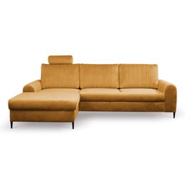 ECKSOFA VERONA L-S Gelb Velours-Stoff mit Schlaffunktion