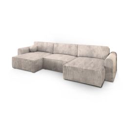 WOHNLANDSCHAFT FENTO P Creme Kordstoff mit Schlaffunktion