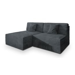 ECKSOFA FIORO Grau Kordstoff mit Schlaffunktion