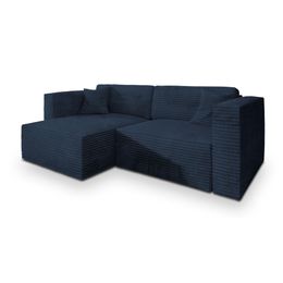 ECKSOFA NERIO Blau Kordstoff mit Schlaffunktion