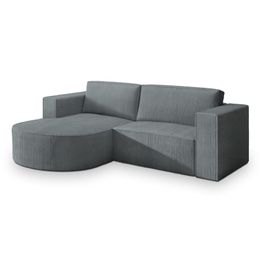 ECKSOFA SORELA P L-S Grau Kordstoff mit Schlaffunktion