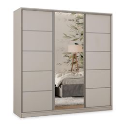 SCHWEBET&Uuml;RENSCHRANK PINA 200/205/58 cm 3-t&uuml;rig mit Spiegel und 4 Schubladen Kaschmir