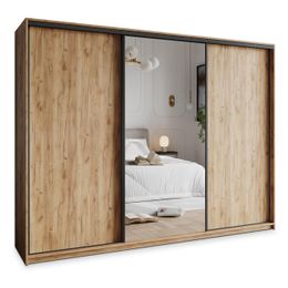 SCHWEBET&Uuml;RENSCHRANK TAVI 270/205/60 cm 3-t&uuml;rig mit Spiegel Orange