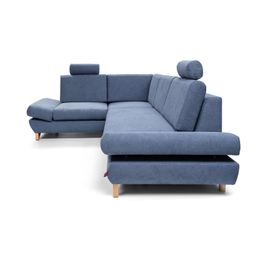 ECKSOFA CASA II L-S Blau Pl&uuml;sch-Stoff mit Schlaffunktion