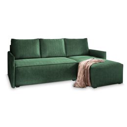 ECKSOFA PERUSI Gr&uuml;n Kordstoff mit Schlaffunktion