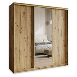 SCHWEBET&Uuml;RENSCHRANK TAVI 180/205/60 cm 3-t&uuml;rig mit Spiegel und Schubladen Eiche Artisan