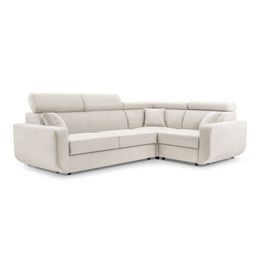 ECKSOFA RENO Beige Pl&uuml;sch-Stoff mit Schlaffunktion