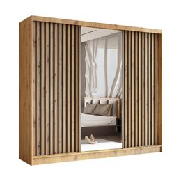 SCHWEBET&Uuml;RENSCHRANK LAMELLO 240/216/61 cm 3-t&uuml;rig mit Spiegel Eiche Artisan