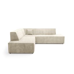 ECKSOFA TESSO II L-S Creme Kordstoff mit Schlaffunktion