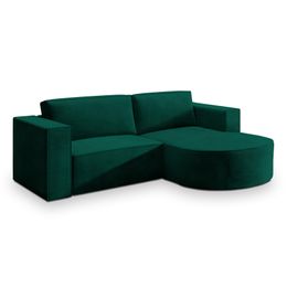 ECKSOFA SORELA M R-S Gr&uuml;n Velours-Stoff mit Schlaffunktion