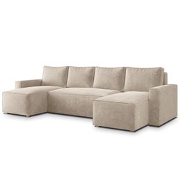 WOHNLANDSCHAFT ASPRA LM Creme Chenille mit Schlaffunktion