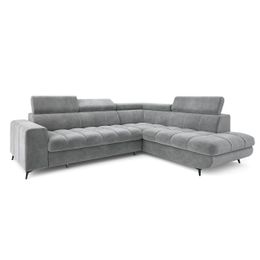 ECKSOFA MORIVA R-S Hellgrau Velours-Stoff mit Schlaffunktion