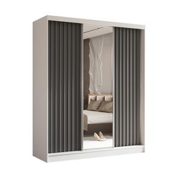 SCHWEBET&Uuml;RENSCHRANK LAMELLO 180/216/61 cm 3-t&uuml;rig mit Spiegel Wei&szlig;