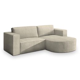 ECKSOFA SORELA P R-S Creme Kordstoff mit Schlaffunktion