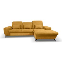 ECKSOFA LUCE R-S Gelb Pl&uuml;sch-Stoff mit Schlaffunktion
