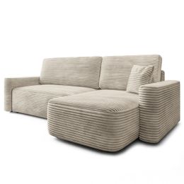 ECKSOFA NERI T Creme Kordstoff mit Schlaffunktion