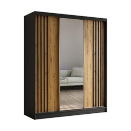 SCHWEBET&Uuml;RENSCHRANK NELVIA 180/216/61 cm 3-t&uuml;rig mit Spiegel Schwarz