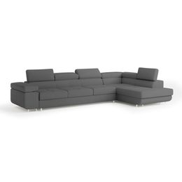 ECKSOFA VICENTE Grau Boucle-Stoff mit Schlaffunktion