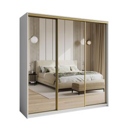 SCHWEBET&Uuml;RENSCHRANK RIEN 200/205/60 cm 3-t&uuml;rig mit Spiegel Wei&szlig;