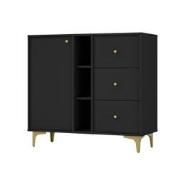 KOMMODE TORINO 100/94/41 cm mit 3 Schubladen 1 T&uuml;ren Graphitfarben