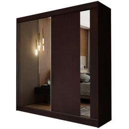 SCHWEBET&Uuml;RENSCHRANK GRAZIA 200/216/61 cm 2-t&uuml;rig mit Spiegel Wengefarben