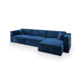 ECKSOFA TOLMO M Blau Velours-Stoff mit Schlaffunktion