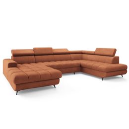 WOHNLANDSCHAFT CORENO Orange Boucle-Stoff mit Schlaffunktion