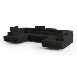 WOHNLANDSCHAFT RAGGIO Schwarz Velours-Stoff mit Schlaffunktion