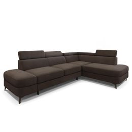 ECKSOFA AVISE MV R-S Braun Velours-Stoff mit Schlaffunktion