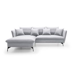 ECKSOFA FERRO Grau Velours-Stoff mit Schlaffunktion