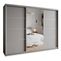 SCHWEBET&Uuml;RENSCHRANK VARO 270/205/60 cm 3-t&uuml;rig mit Spiegel Graphitfarben