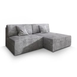 ECKSOFA FIORO P Hellgrau Kordstoff mit Schlaffunktion