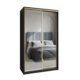 SCHWEBET&Uuml;RENSCHRANK RIEN 120/205/60 cm 2-t&uuml;rig mit Spiegel Schwarz