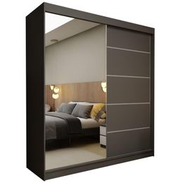 SCHWEBET&Uuml;RENSCHRANK MIRELLA 200/216/61 cm 2-t&uuml;rig mit Spiegel Grau