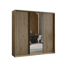 SCHWEBET&Uuml;RENSCHRANK ORRA 200/205/60 cm 3-t&uuml;rig mit Spiegel und Lamellen Eiche Artisan