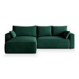 ECKSOFA FORIL Gr&uuml;n Velours-Stoff mit Schlaffunktion