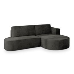 ECKSOFA CORTIO M R-S Schwarz Velours-Stoff mit Schlaffunktion